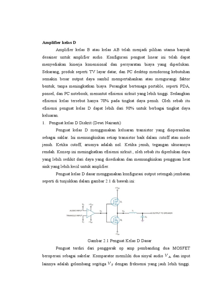 Skema dan Cara Kerja Amplifier Kelas D | PDF | Teknologi & Rekayasa