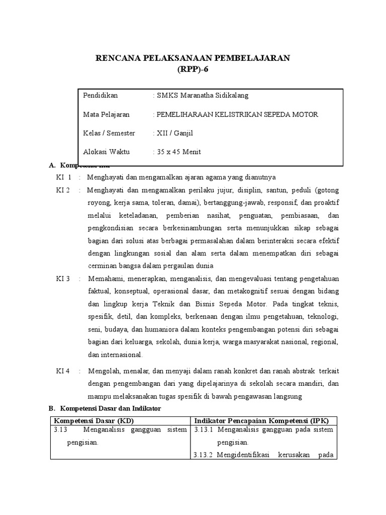 Rencana Pelaksanaan Pembelajaran (RPP) - 6 | PDF