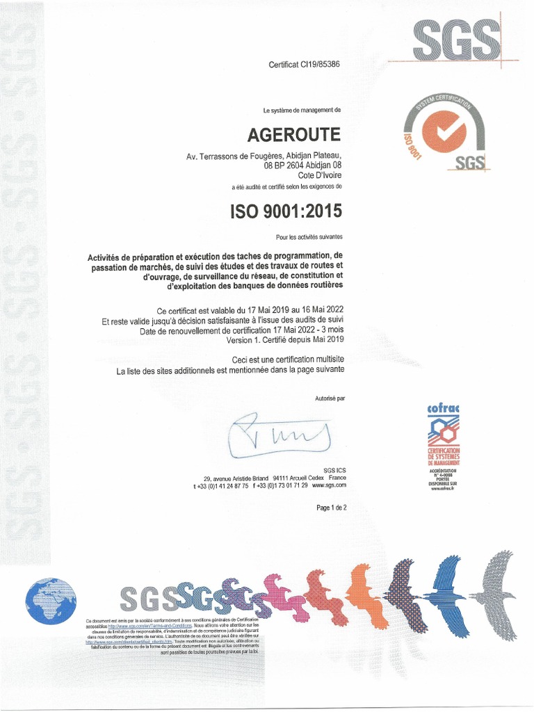 Ageroute - Cofrac Iso 9001 2015 - Final Certificate | PDF