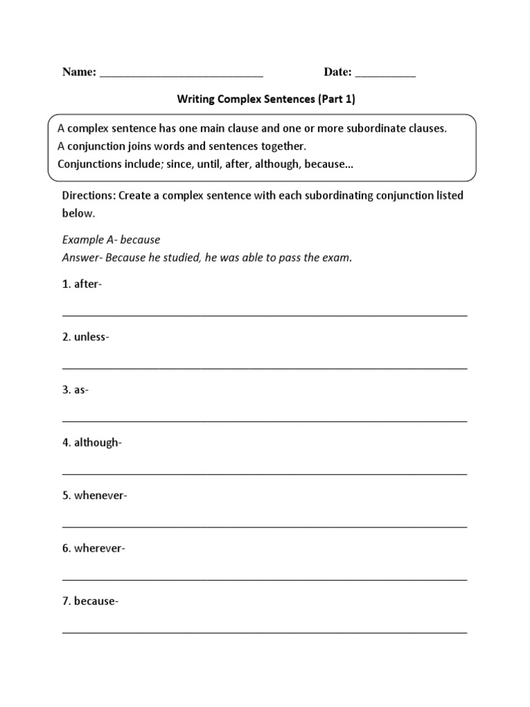 Complex Setences Writing P 1 Beginner | PDF