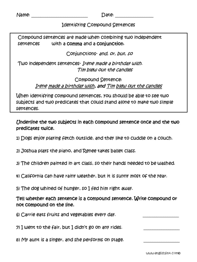 Compound Sentences Worksheet