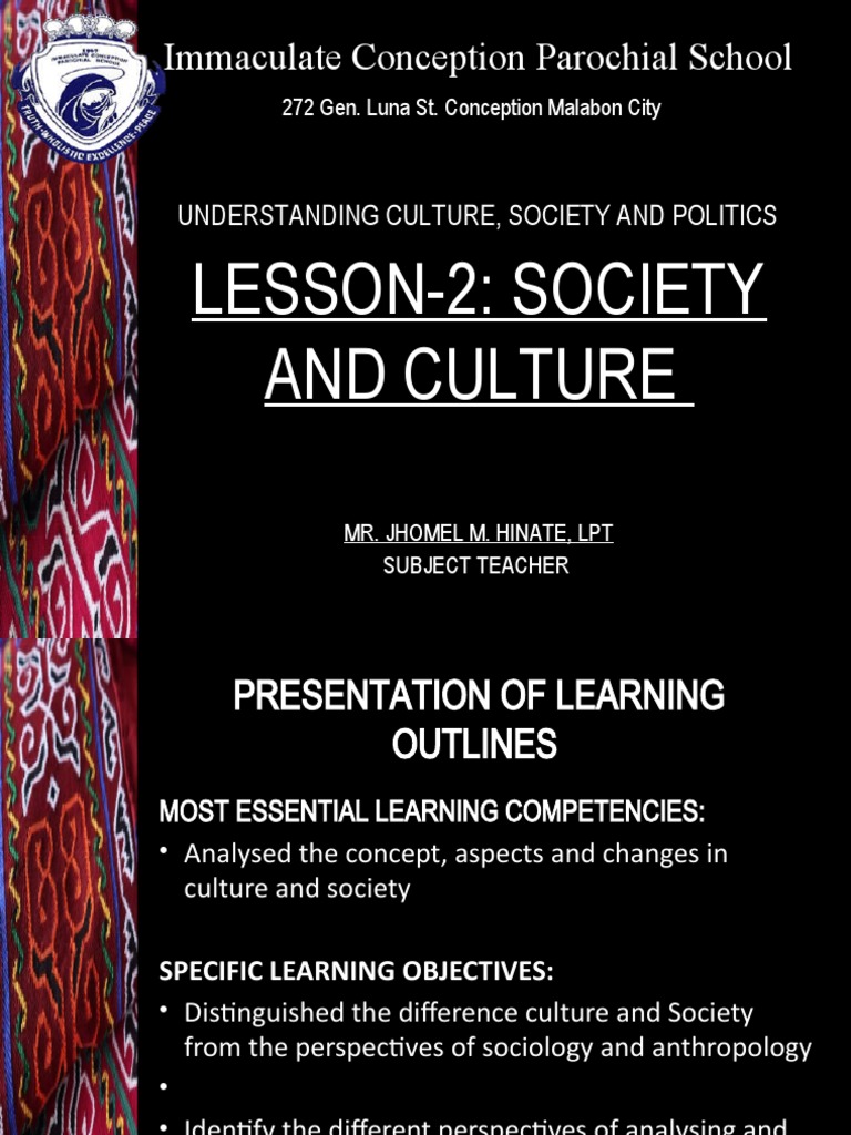 Lesson-2: Society and Culture: Immaculate Conception Parochial School ...