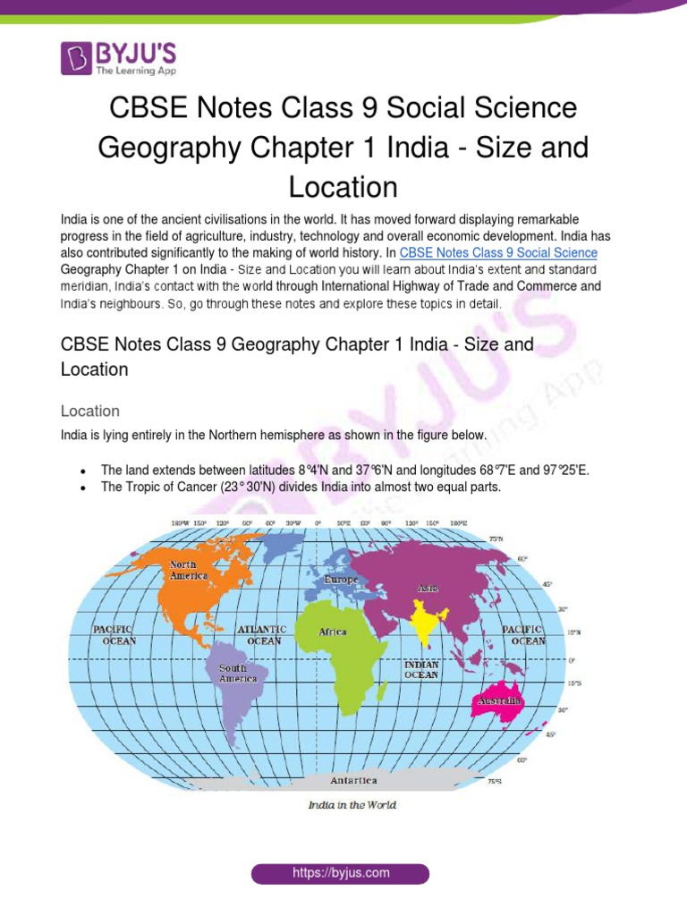 CBSE Notes Class 9 Social Science Geography Chapter 1 India Size and ...