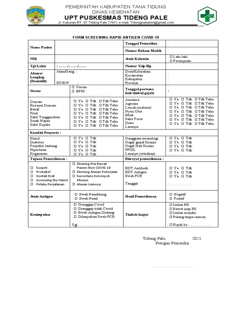 Form Pemeriksaan Antigen | PDF