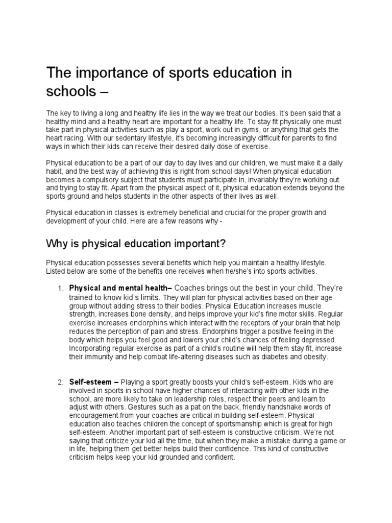 Importance of Sports Education in Schools | PDF | Physical Education ...