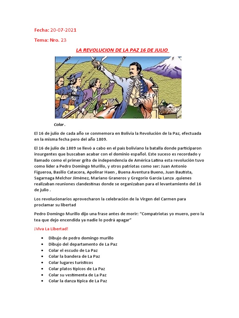 Revolución de la Paz: 16 de julio 1809 | PDF