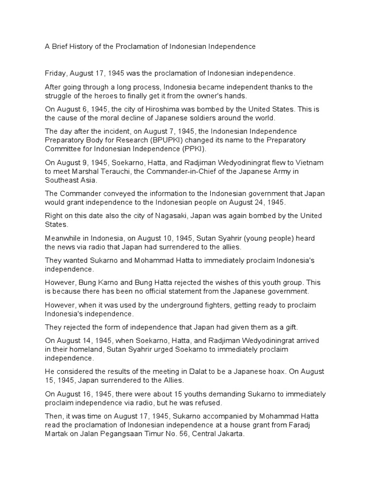 A Brief History of The Proclamation of Indonesian Independence | PDF