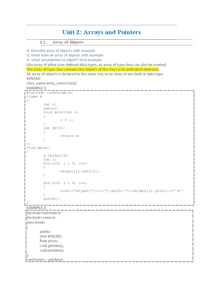 Unit 2 Arrays And Pointers Pdf Pointer Computer Programming 8804