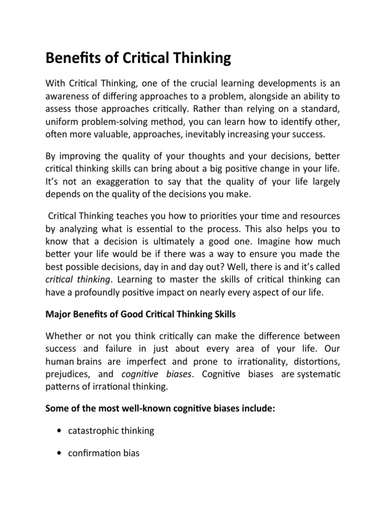 Benefits of Critical Thinking | PDF | Critical Thinking | Thought