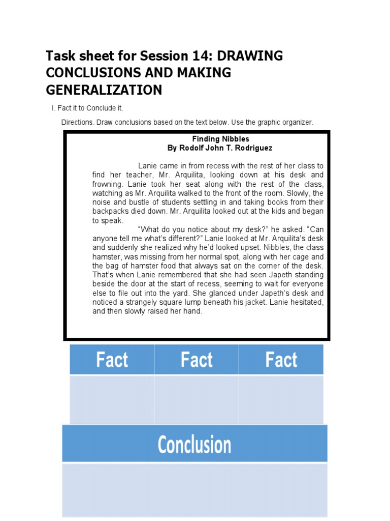 Task Sheet For Session 14: DRAWING Conclusions and Making Generalization | PDF