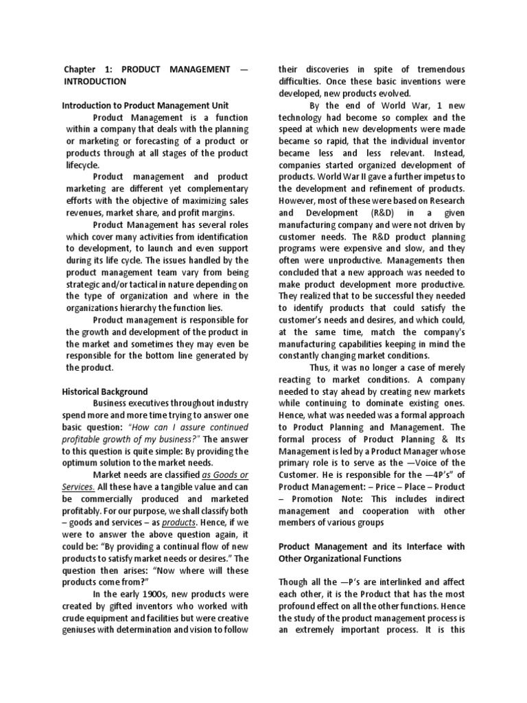 Chapter 1: Product Management - Introduction To Product Management Unit ...