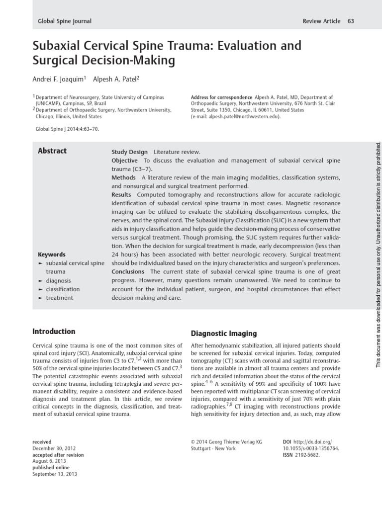 Subaxial Cervical Spine Trauma: Evaluation and Surgical Decision-Making ...