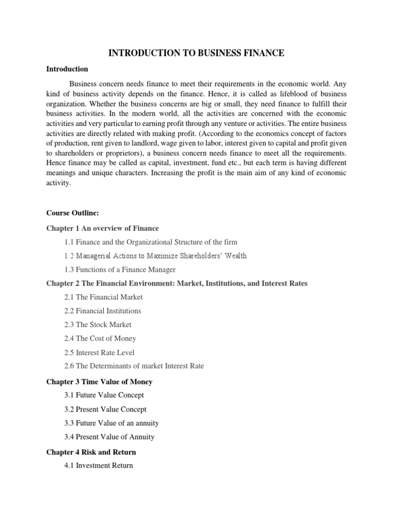 An Introduction to the Principles and Concepts of Business Finance ...