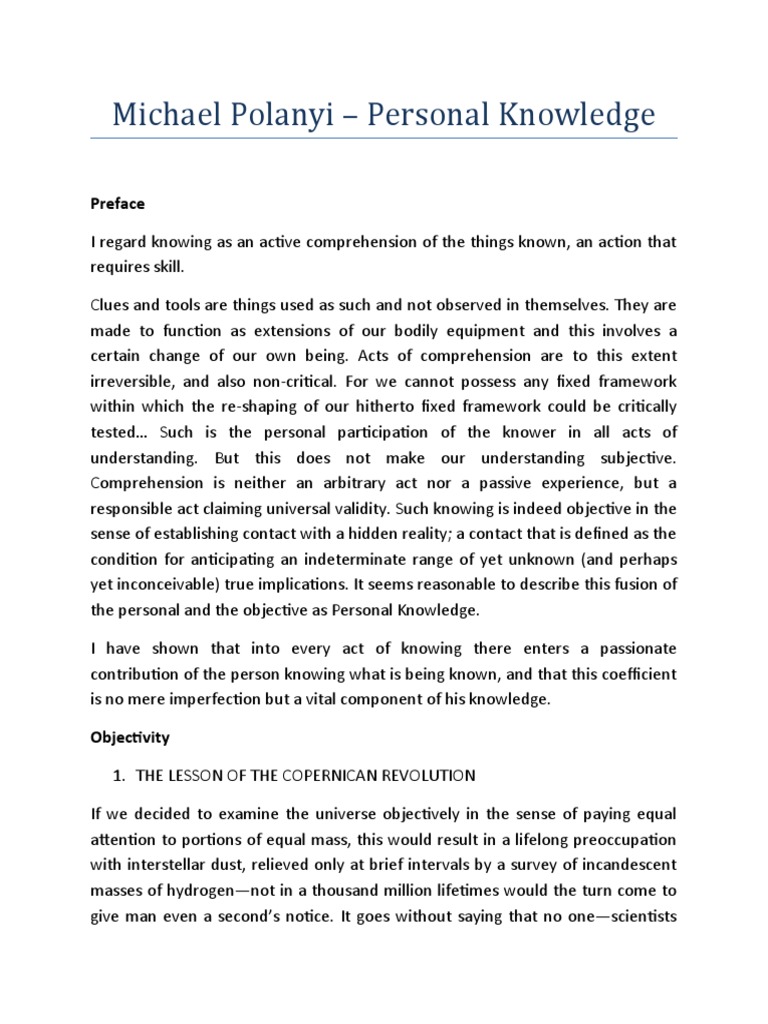 Michael Polanyi - Personal Knowledge | PDF | Geometry | Theory