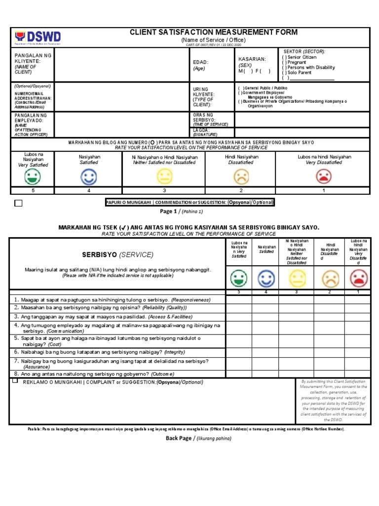 Client Satisfaction Measurement Form 2020 2 | PDF