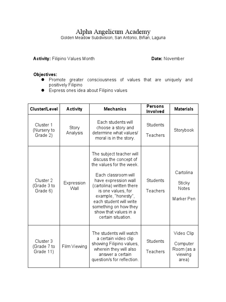 Alpha Angelicum Academy: Activity: Filipino Values Month | Download ...