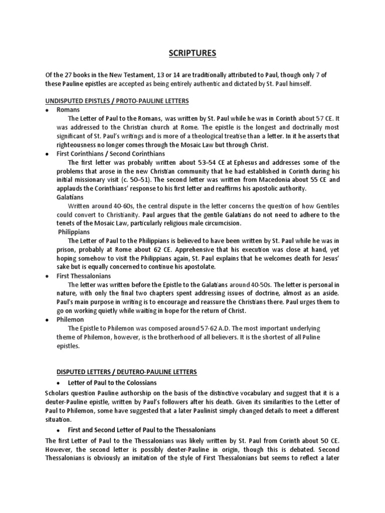 Scriptures: Undisputed Epistles / Proto-Pauline Letters | PDF | Paul ...