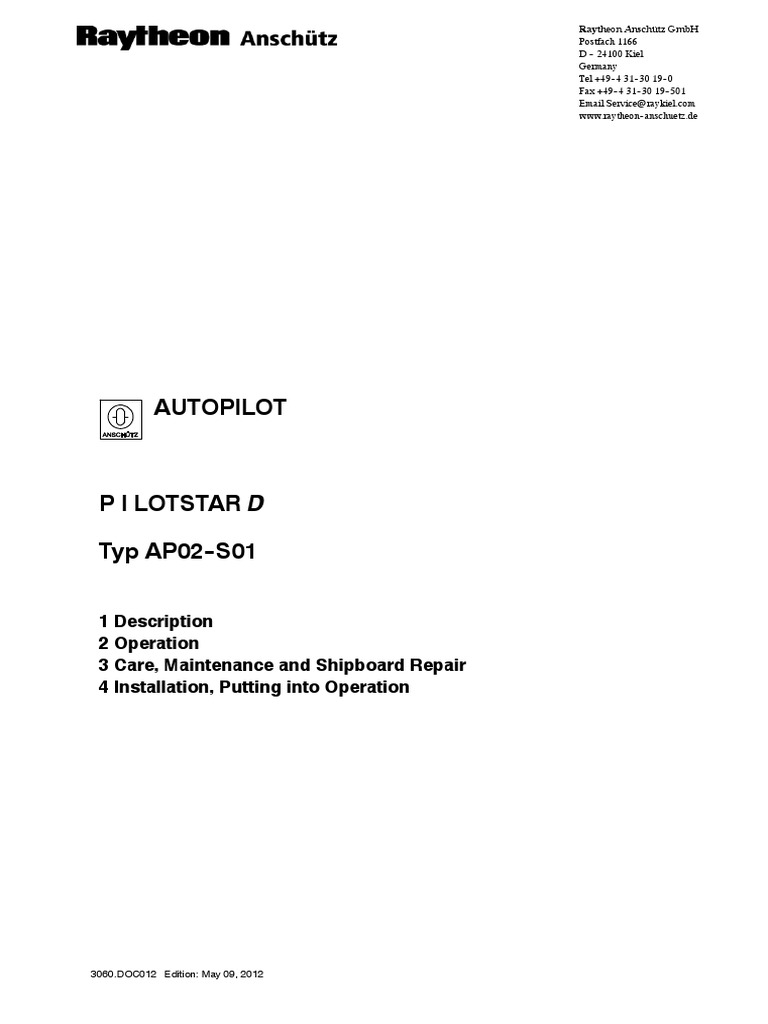 Autopilot: 1 Description 2 Operation 3 Care, Maintenance and Shipboard ...