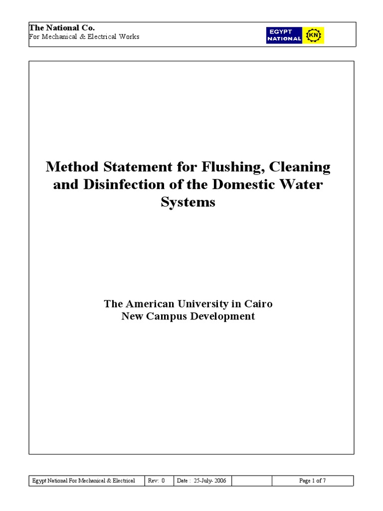 Flushing, Cleanning and Desinfection of The Domestic Water System | PDF ...