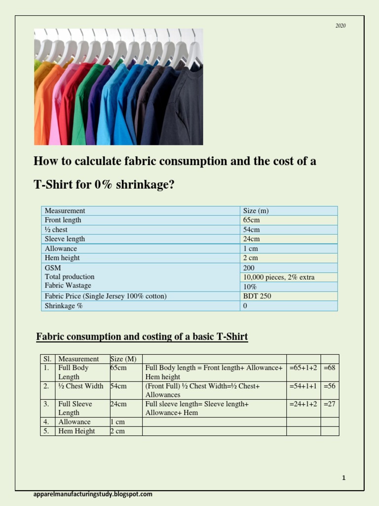 T-Shirt Fabric Consumption & Costing Guide | PDF | Length | Softlines ...