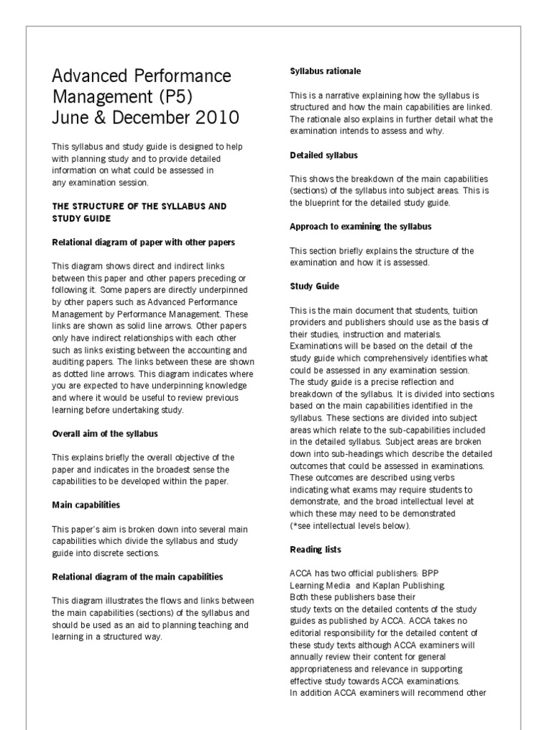 Advance Performance Management (P5) Syllabus | PDF