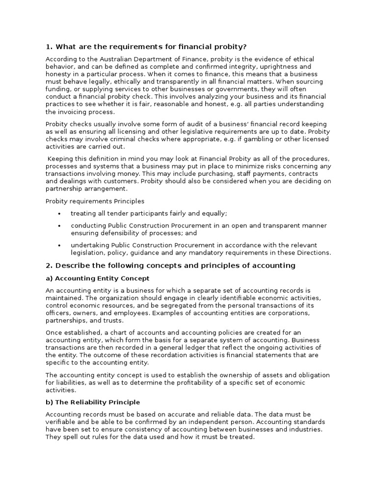 What Are The Requirements For Financial Probity?: A) Accounting Entity ...