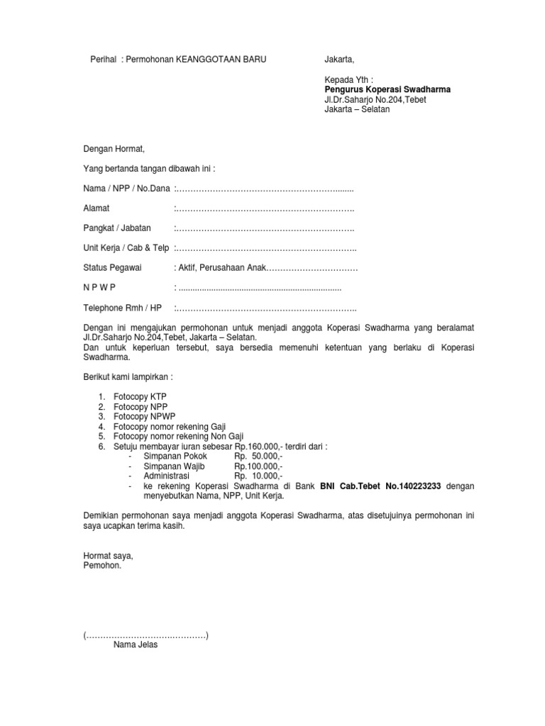 Permohonan Anggota | PDF