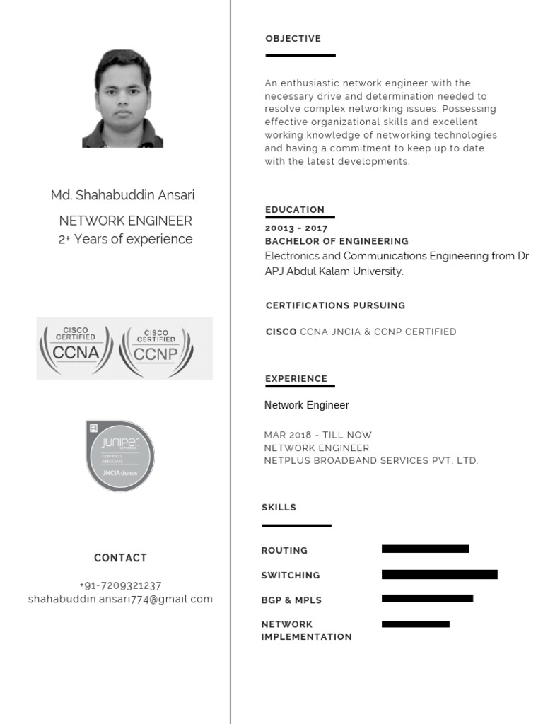 Md. Shahabuddin Ansari Network Engineer 2+ Years of Experience | PDF ...
