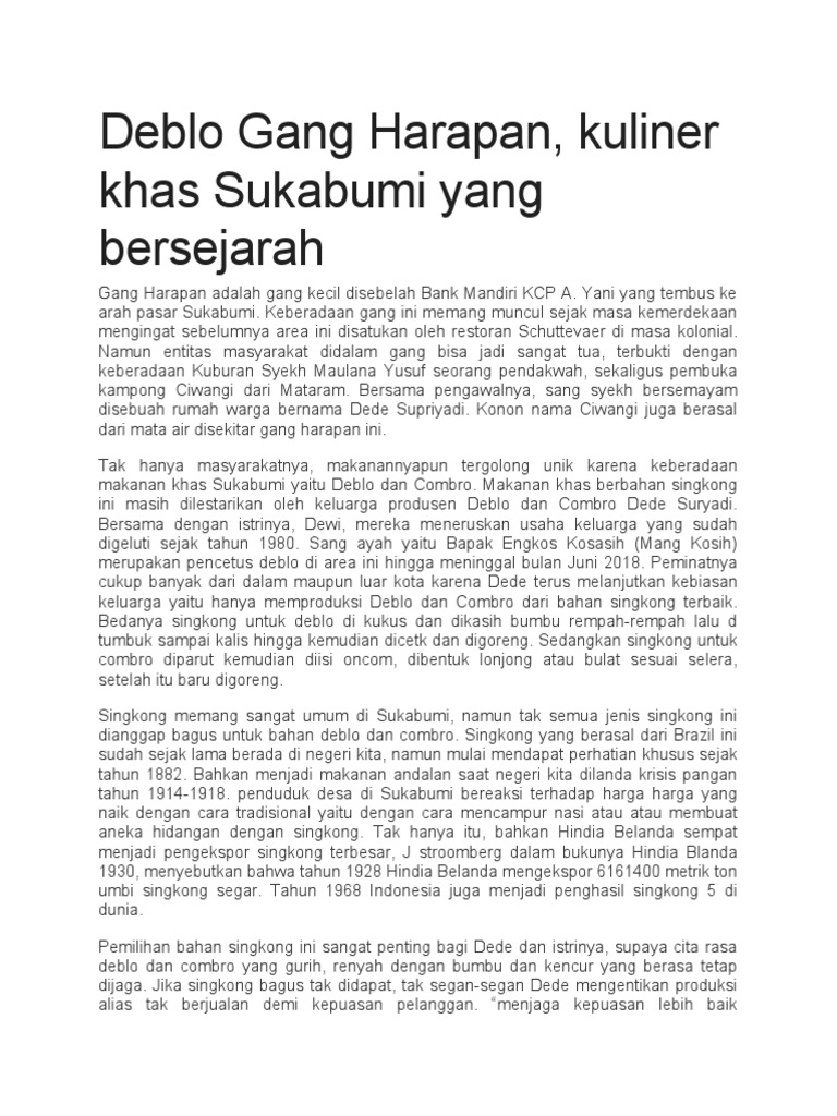 Makanan Khas Deblo dari Sukabumi | PDF | Memasak, Makanan, & Anggur ...