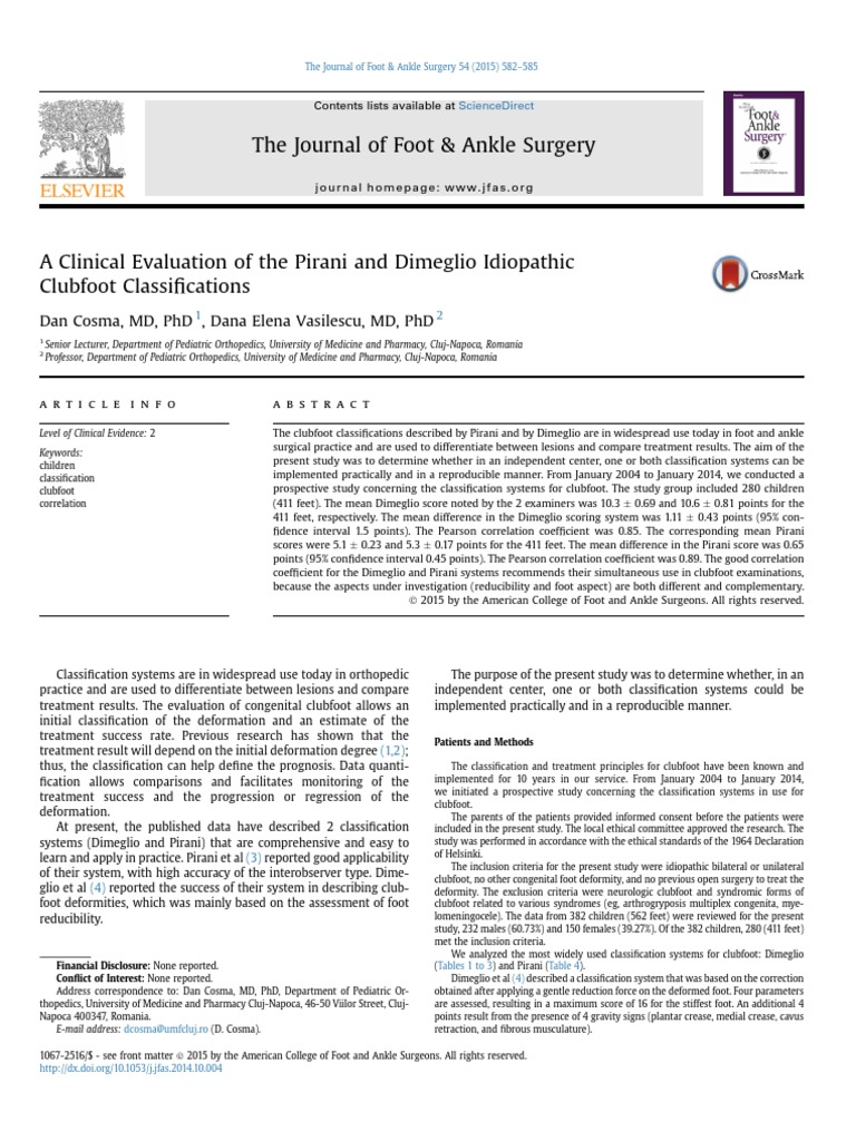 Clinical Evaluation of The Pirani and Dimeglio Idiopathic Clubfoot ...