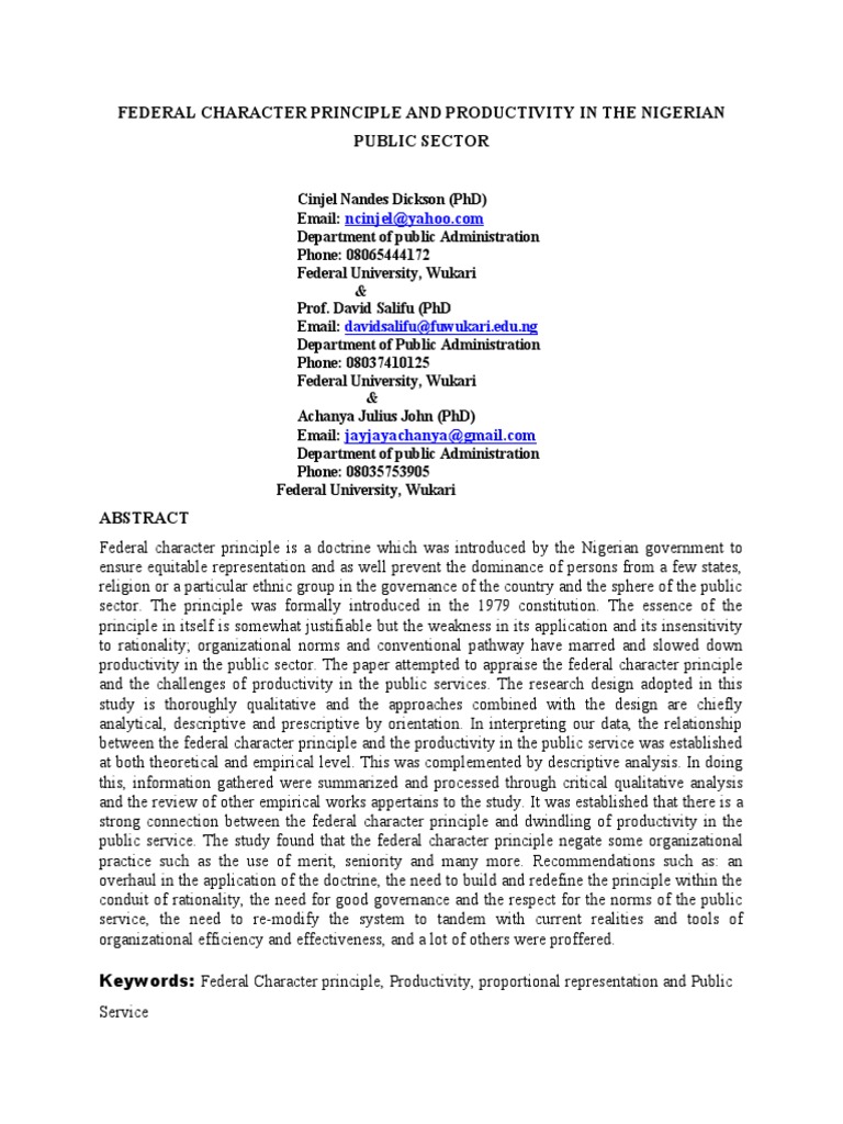 Federal Character Principle and Productivity in The Nigerian Public ...