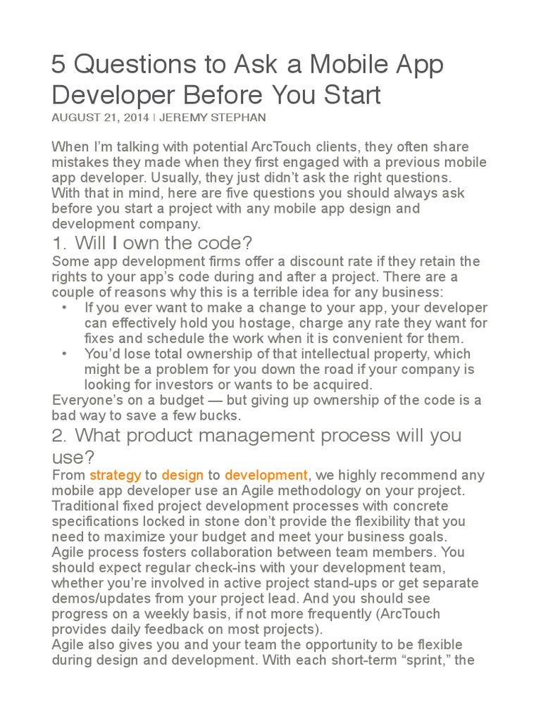 5 Questions To Ask App Developer | PDF | Agile Software Development ...