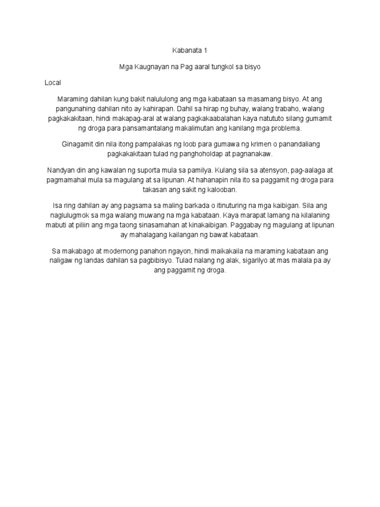 Kabanata 1 Mga Kaugnayan Na Pag Aaral Tungkol Sa Bisyo | PDF