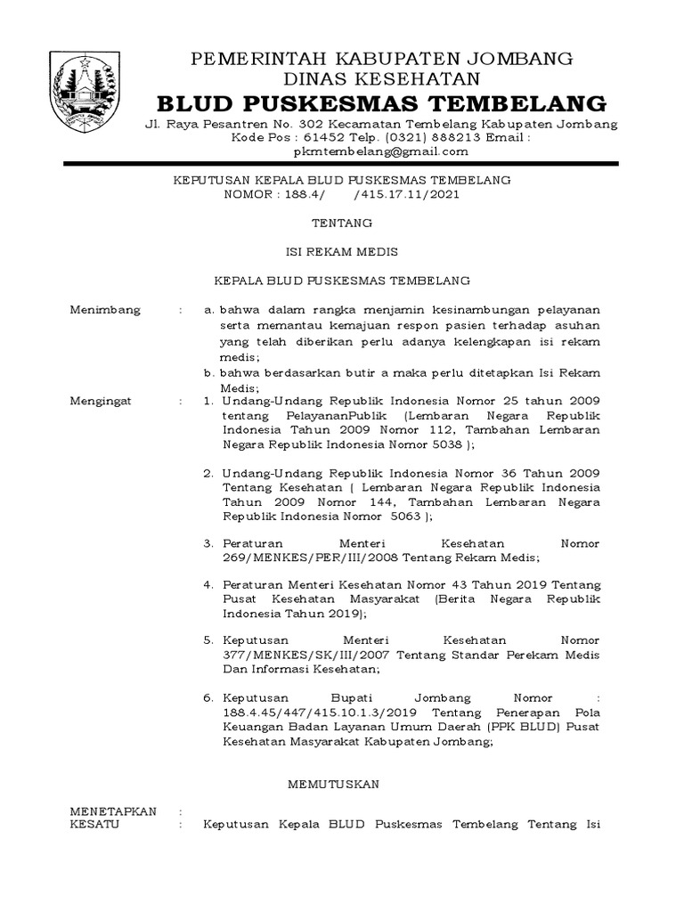 SK Isi Rekam Medis 2021 | PDF