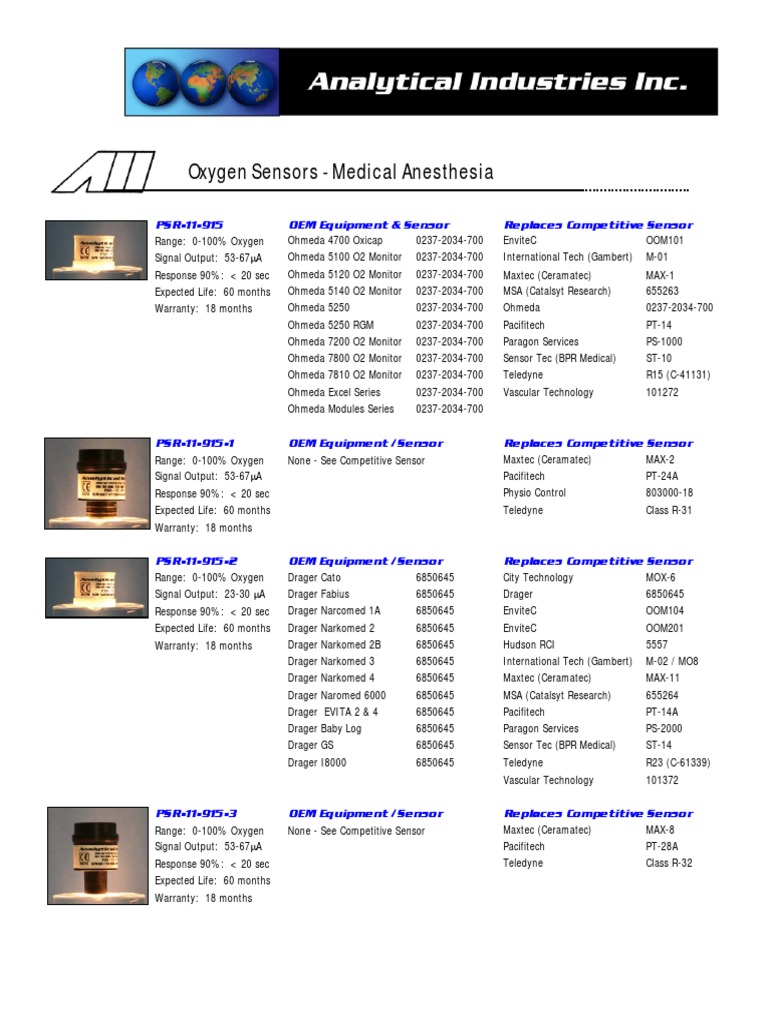 Oxygen Sensors - Medical Anesthesia | PDF | Sensor | Equipment