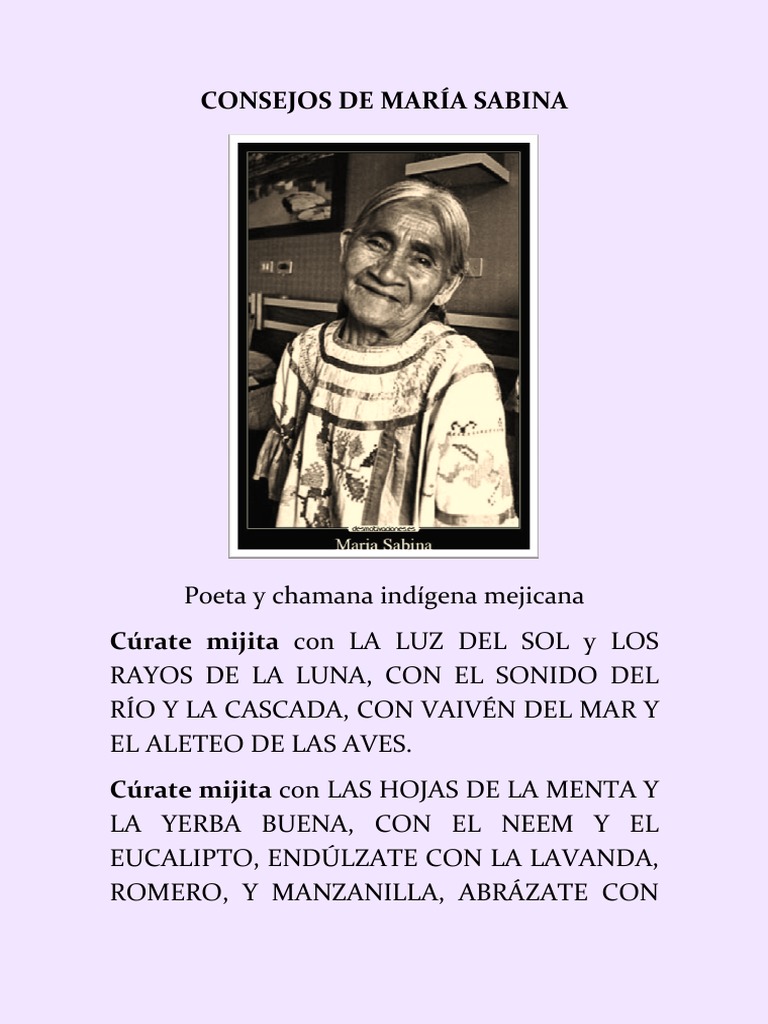 Consejos curativos y espirituales de la chamana María Sabina | PDF
