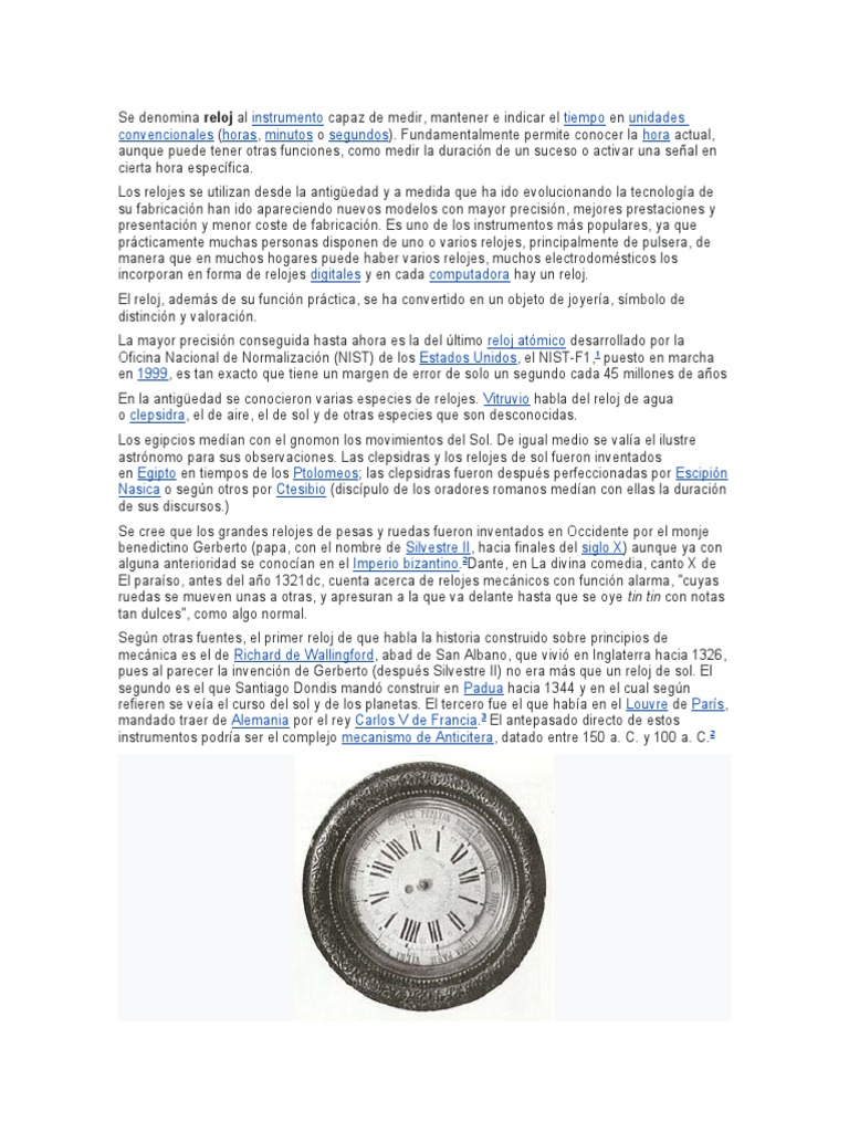 Historia y Evolución del Reloj | PDF | Reloj | Instrumento de medición
