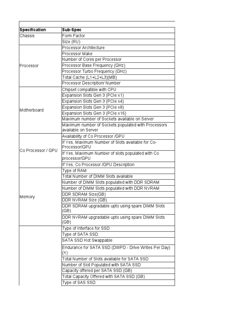 Server Specifications Specification Sub-Spec | PDF | Solid State Drive ...