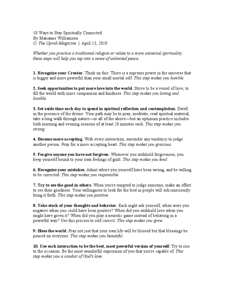 10 Ways To Stay Spiritually Connected | PDF | Forgiveness | Spirituality
