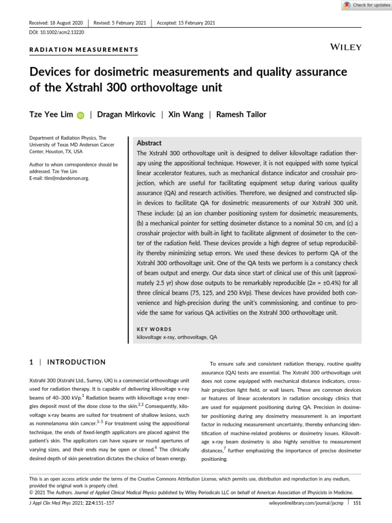 Devices For Dosimetric Measurements and Quality Assuranceof The Xstrahl ...