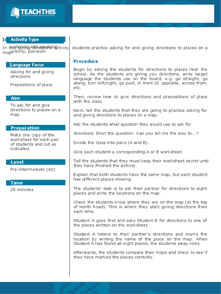 Can You Tell Me The Way... ?: Activity Type | PDF | English As A Second ...