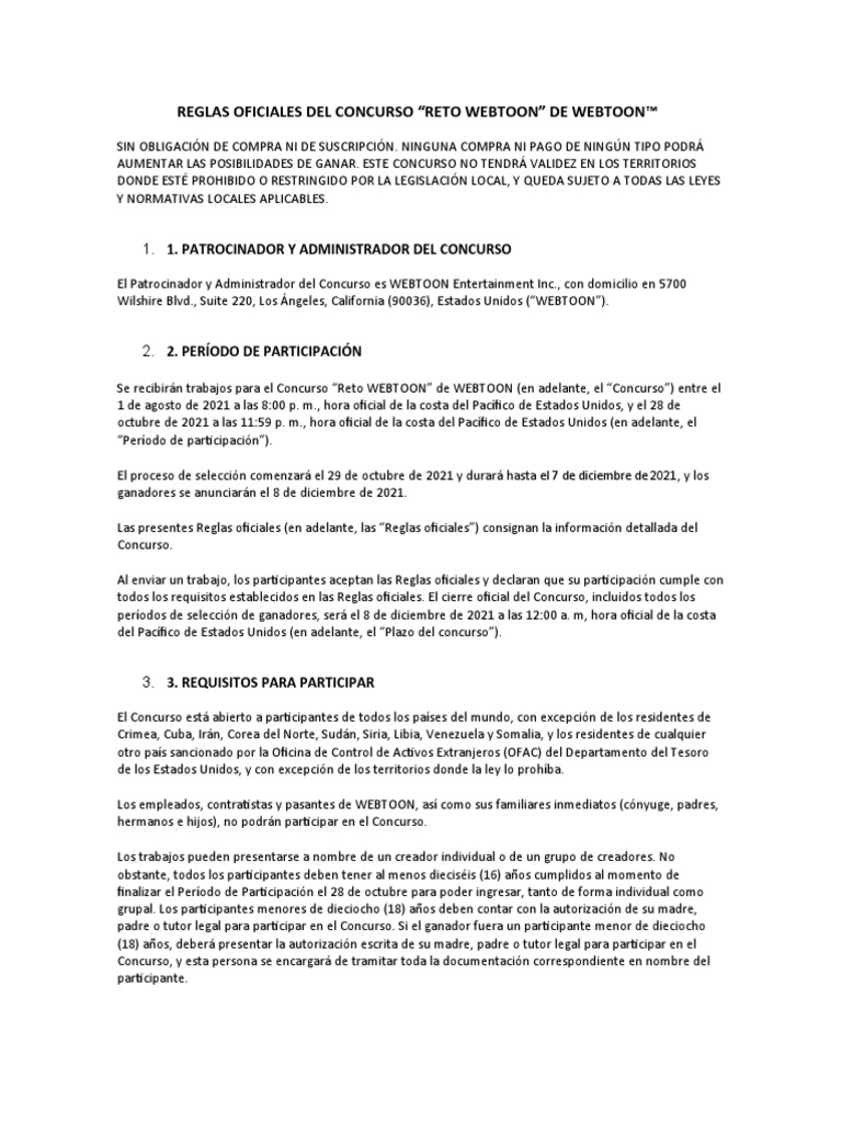 REGLAS OFICIALES DEL CONCURSO Webtoon | PDF | Software | Informática