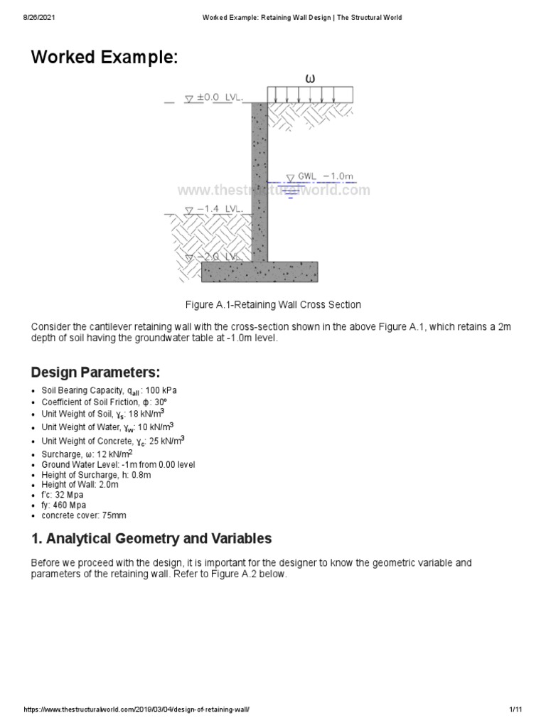 Retaining Wall Structural Design Example