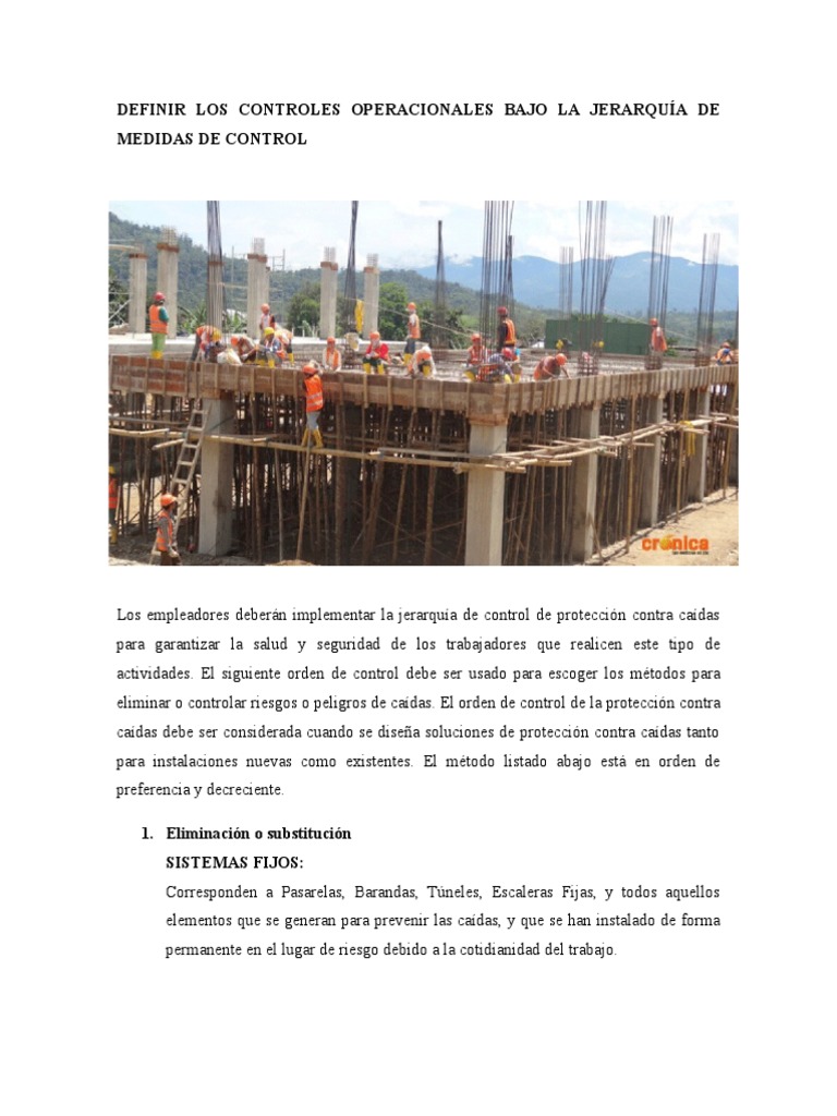 Definir Los Controles Operacionales Bajo La Jerarquía de Medidas de ...