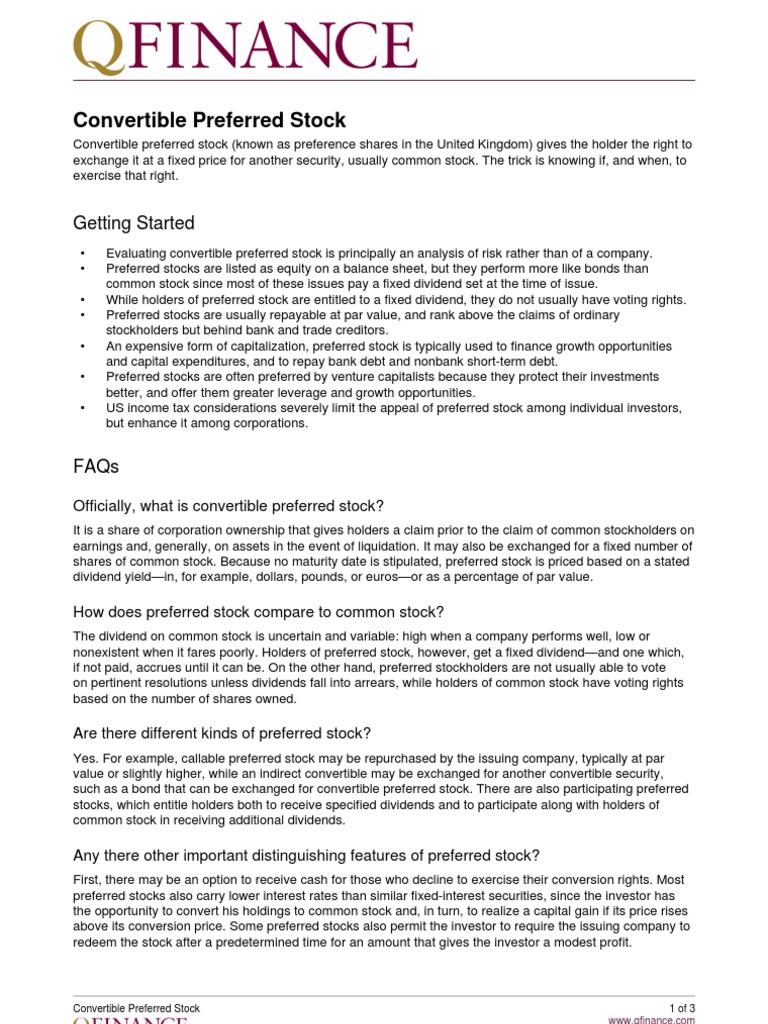 Convertible Preferred Stock Guide | PDF | Preferred Stock | Stocks