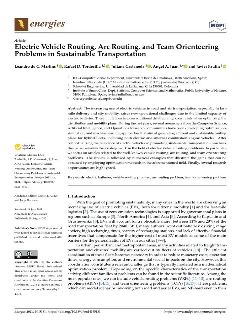 Electric Vehicle Routing Arc Routing and Team Orie | PDF | Electric ...