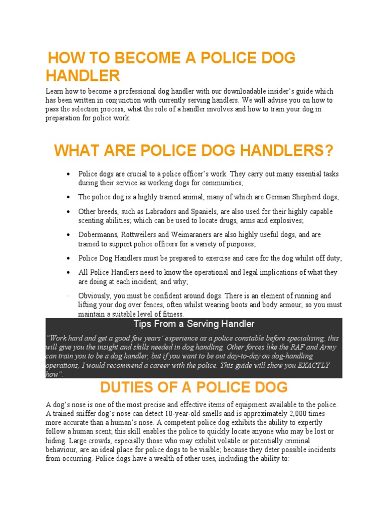 How To Become A Police Dog Handler | PDF | Police Dog | Dogs
