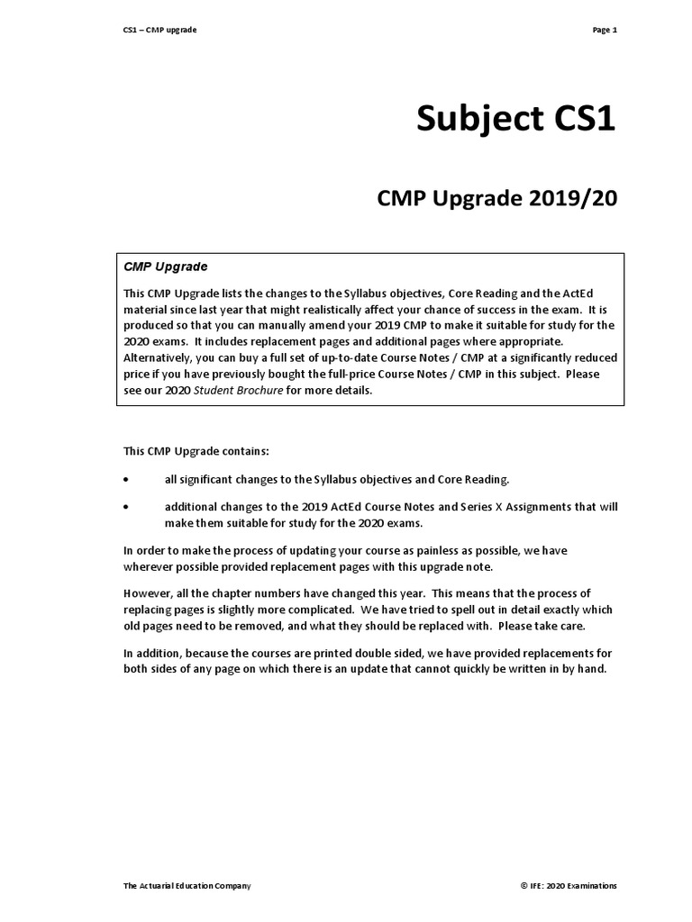 CS1 CMP Upgrade 2020 | PDF | Probability Distribution | Statistics