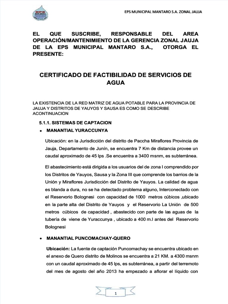 Modelo de Factibilidad de Servicios de Agua | PDF | Agua | Alcantarillado
