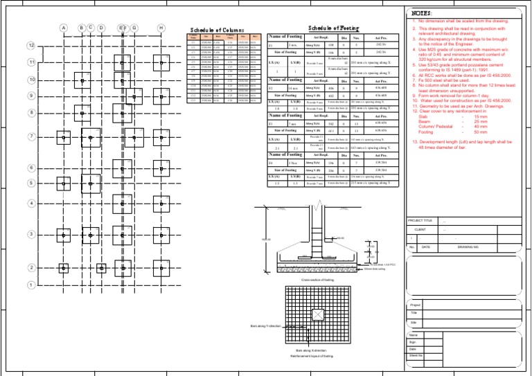 Schedule of Footing Schedule of Columns: A B C D EF G H | PDF | Civil Engineering